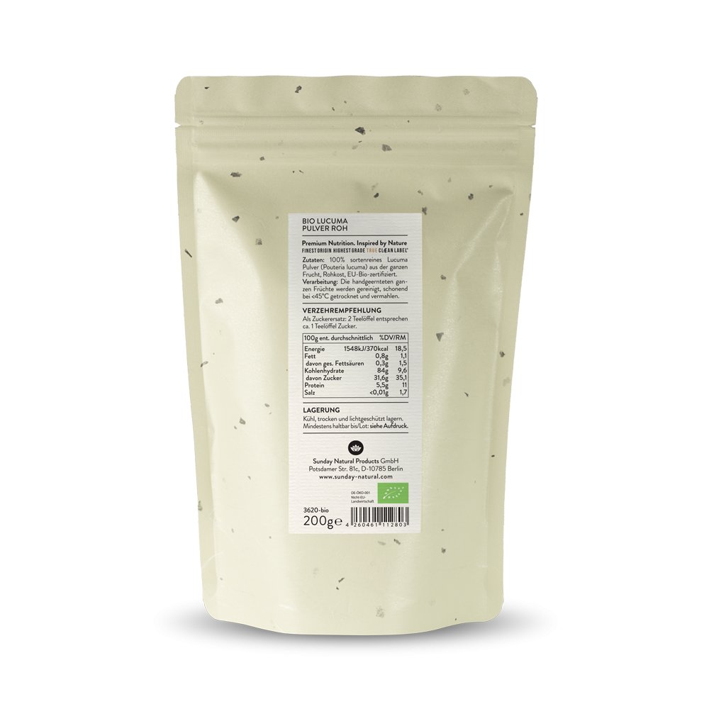 Bio Lucuma Pulver Premium-Rohkost Peru ntürl. Süße 200g | Sunday Natural