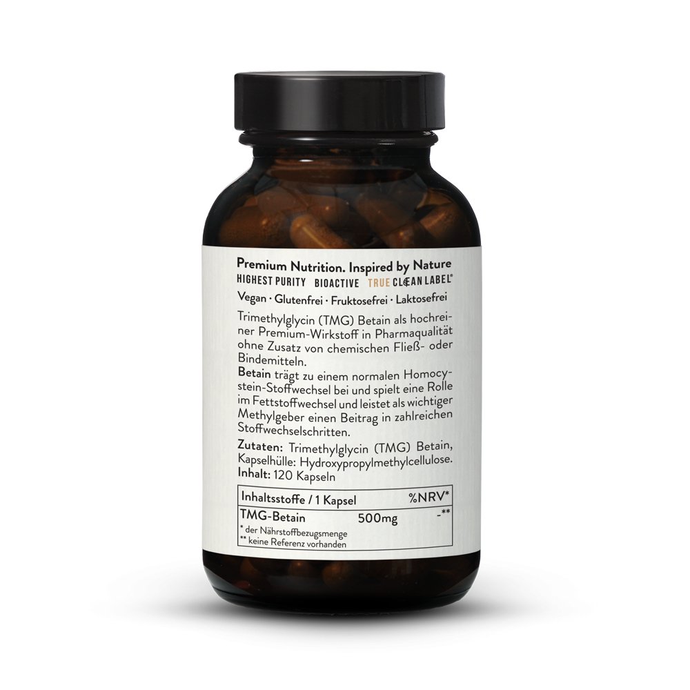TMG-Betain hochdosiert 500mg hochrein, vegan, 120 Kapseln