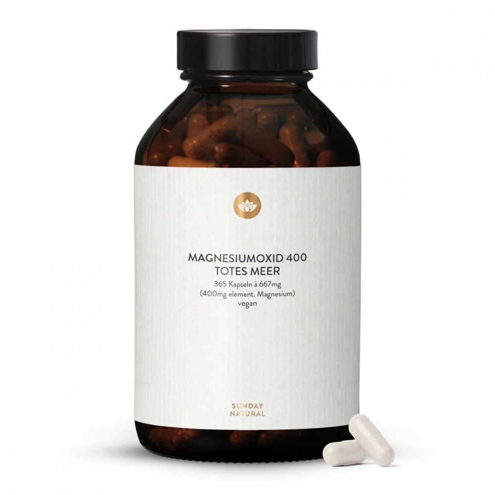 Magnesiumoxid 400 hochdosiert Totes Meer vegan 365 Kapseln | Sunday Natural