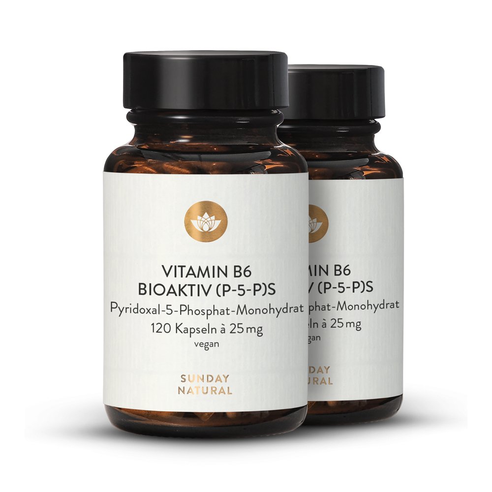 Vitamin B6 P5P bioaktiv 25mg hochdosiert vegan 2x120 Kapseln | Sunday Natural