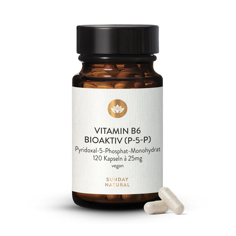 Vitamin B6 P5P bioaktiv 25mg hochdosiert vegan 120 Kapseln | Sunday Natural