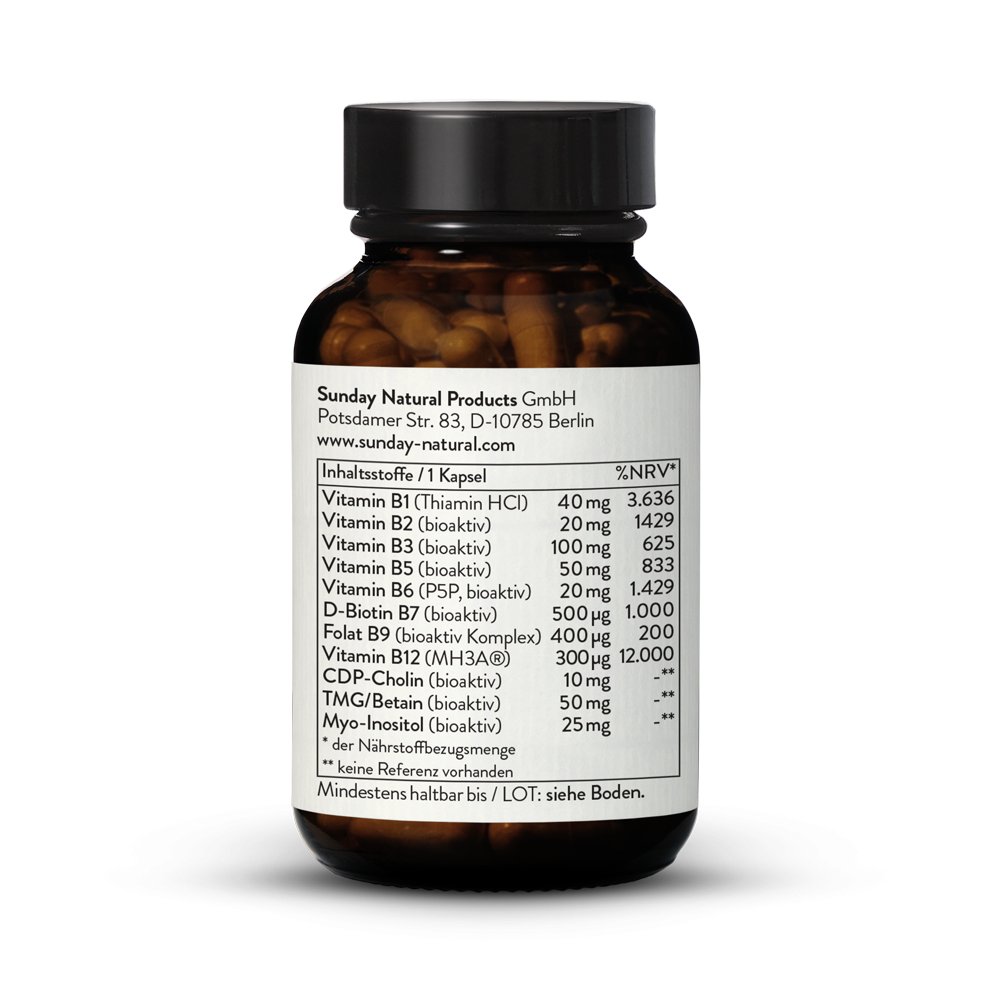 Vitamin-B-Komplex bioaktiv hochdosiert. 100 Kapseln | Sunday Natural