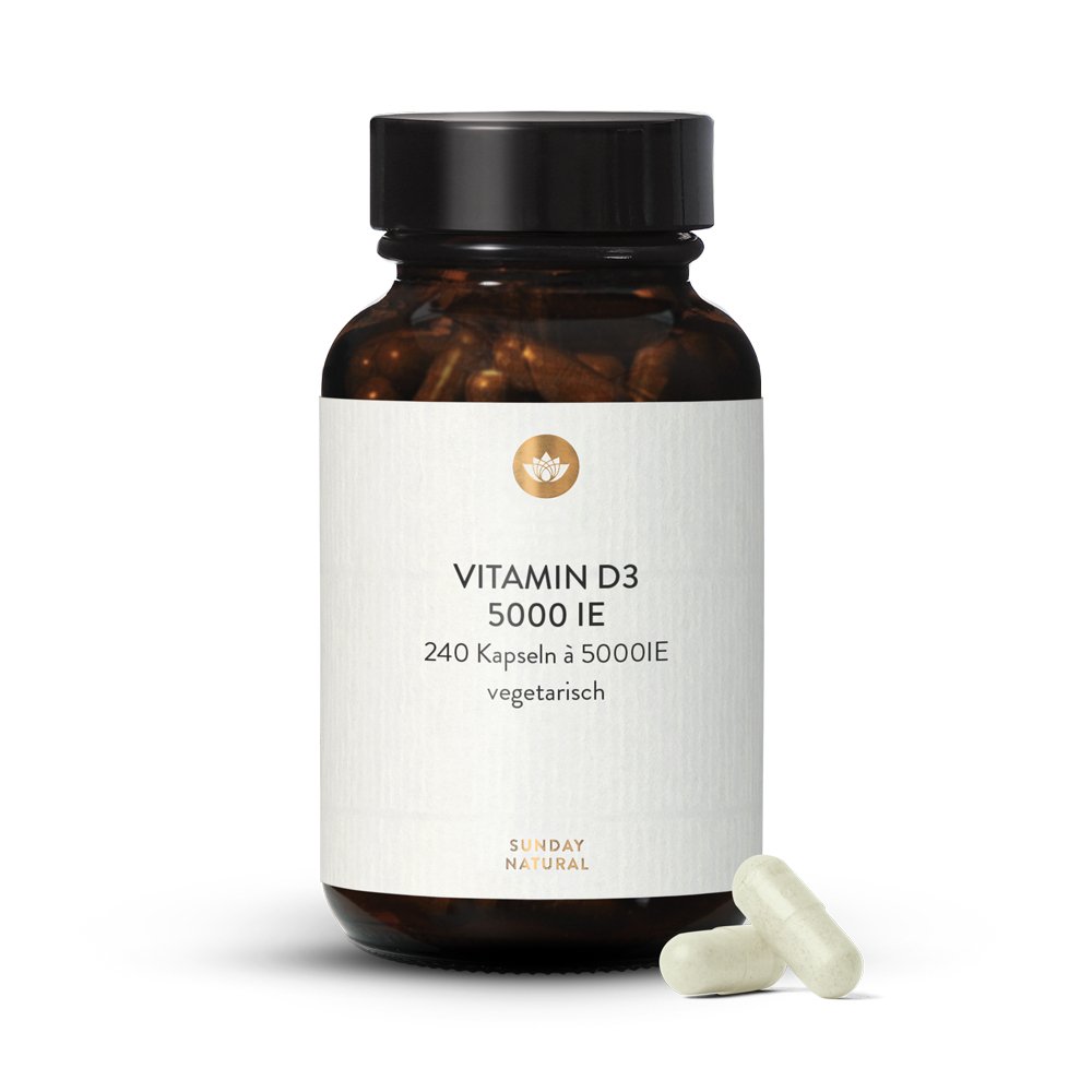Vitamin D3 5000 IE bioaktiv 200 Kapseln | Sunday Natural