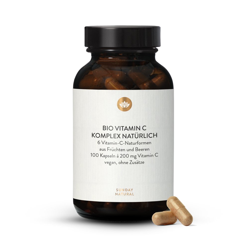 Bio Vitamin C Komplex 6 natürliche Quellen vegan 100 Kapseln | Sunday ...