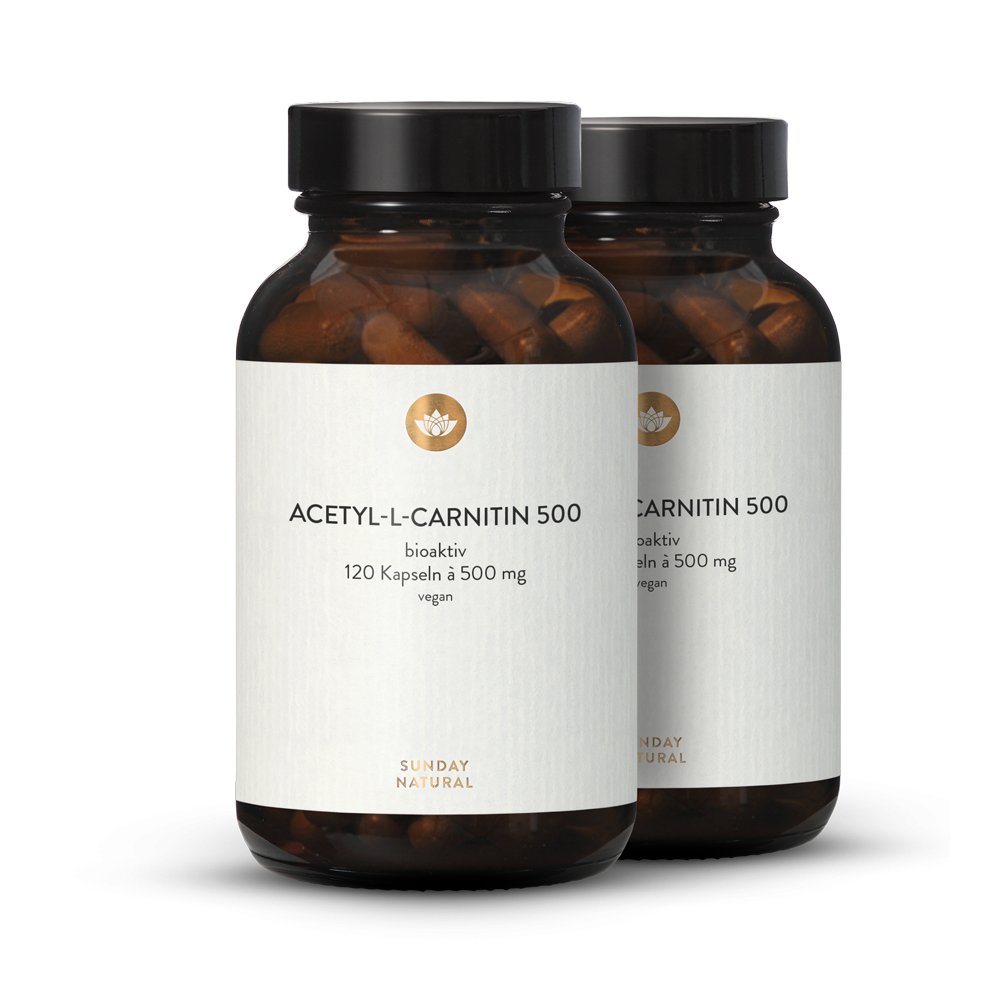 Acetyl-L-Carnitin 500mg vegan 2x120 Kapseln | Sunday Natural