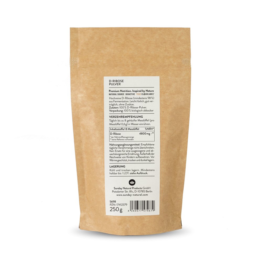 D-Ribose Powder: Ultra Pure, Vegan. 250g | Sunday Natural