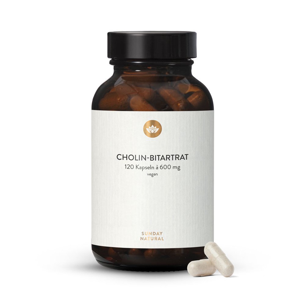 Cholin-Bitartrat 600mg hochdosiert vegan 120 Kapseln | Sunday Natural