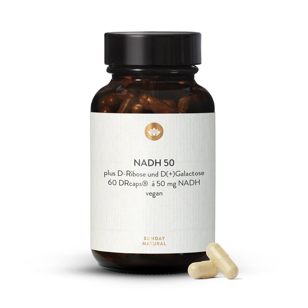 NADH 50mg with D-Ribose & D(+) Galactose. Vegan. 60 DRcaps® capsules