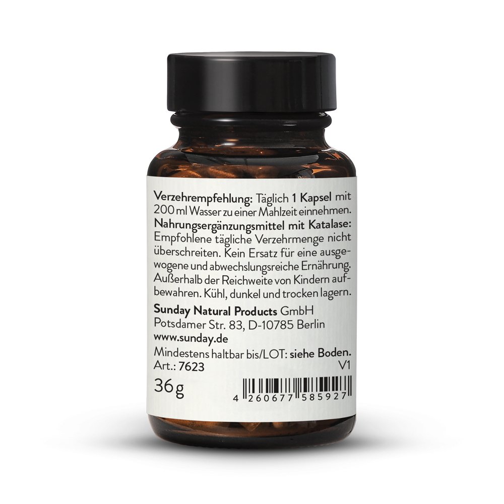 Katalase, 50.000 U Enzymaktivität, 500mg. 2x60 Kapseln | Sunday Natural