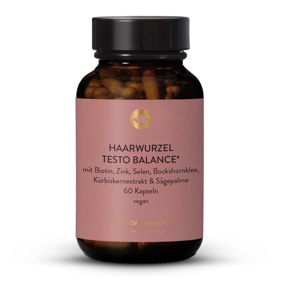 Haarwurzel Testo Balance Anti Haarausfall mit Biotin. 60 Kapseln