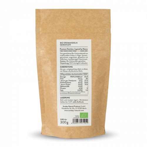Bio Erdmandeln gemahlen. Premium Rohkostqualität, Niger 300g