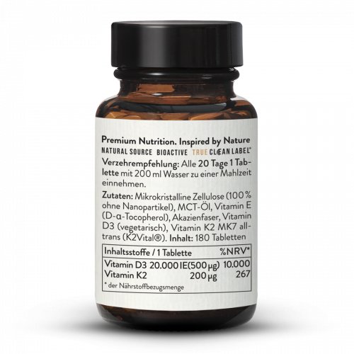 Vitamin D3 20000 Ie 200µg K2 180 Tabletten Hochrein Bioaktiv