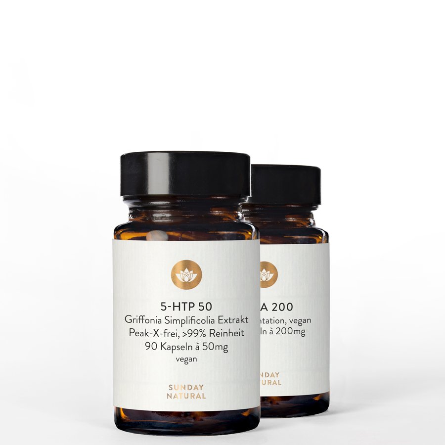 5-HTP 50 + GABA 200 Set, je 90 Kapseln, hochrein, vegan